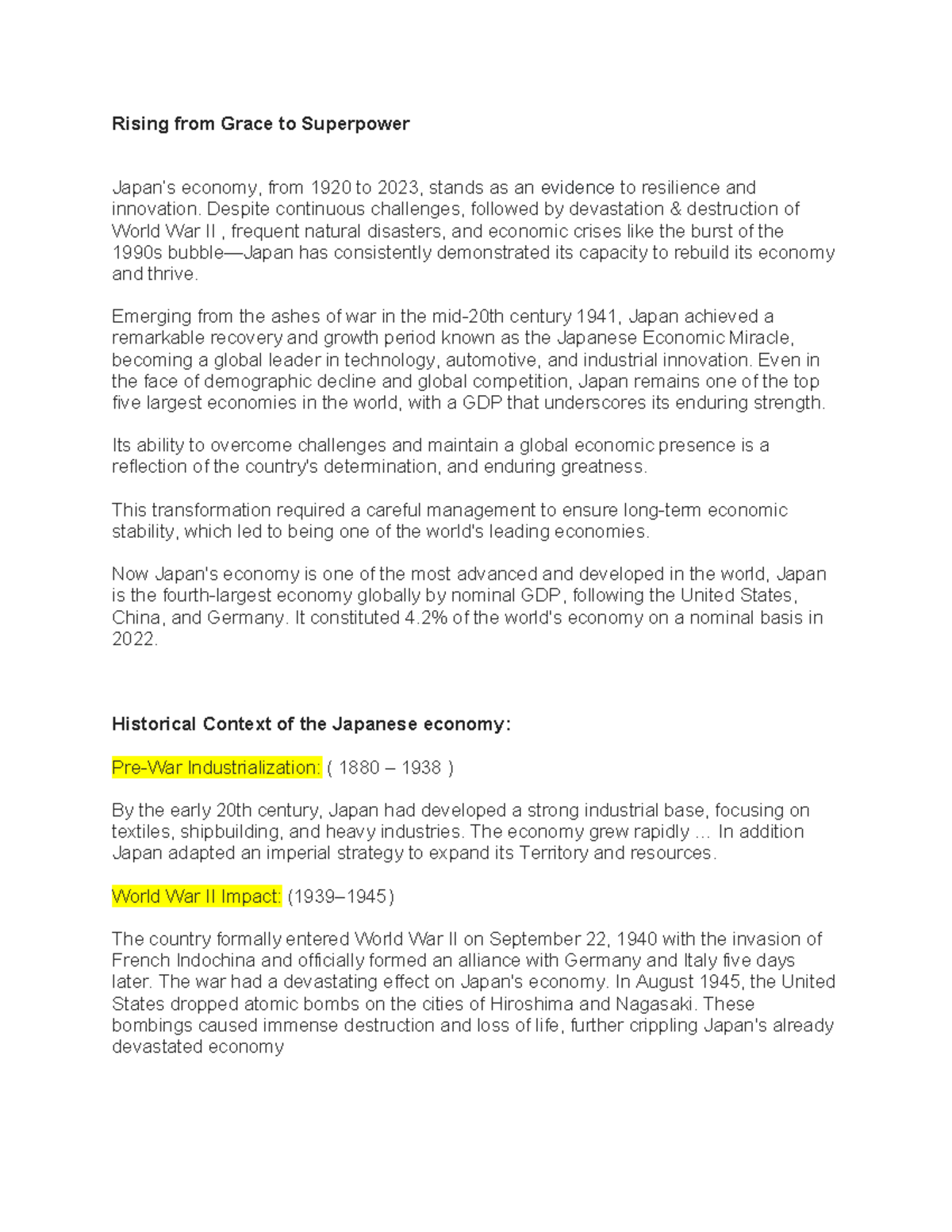 Japan's Economic Evolution: From War Recovery to Global Power - A2 ...