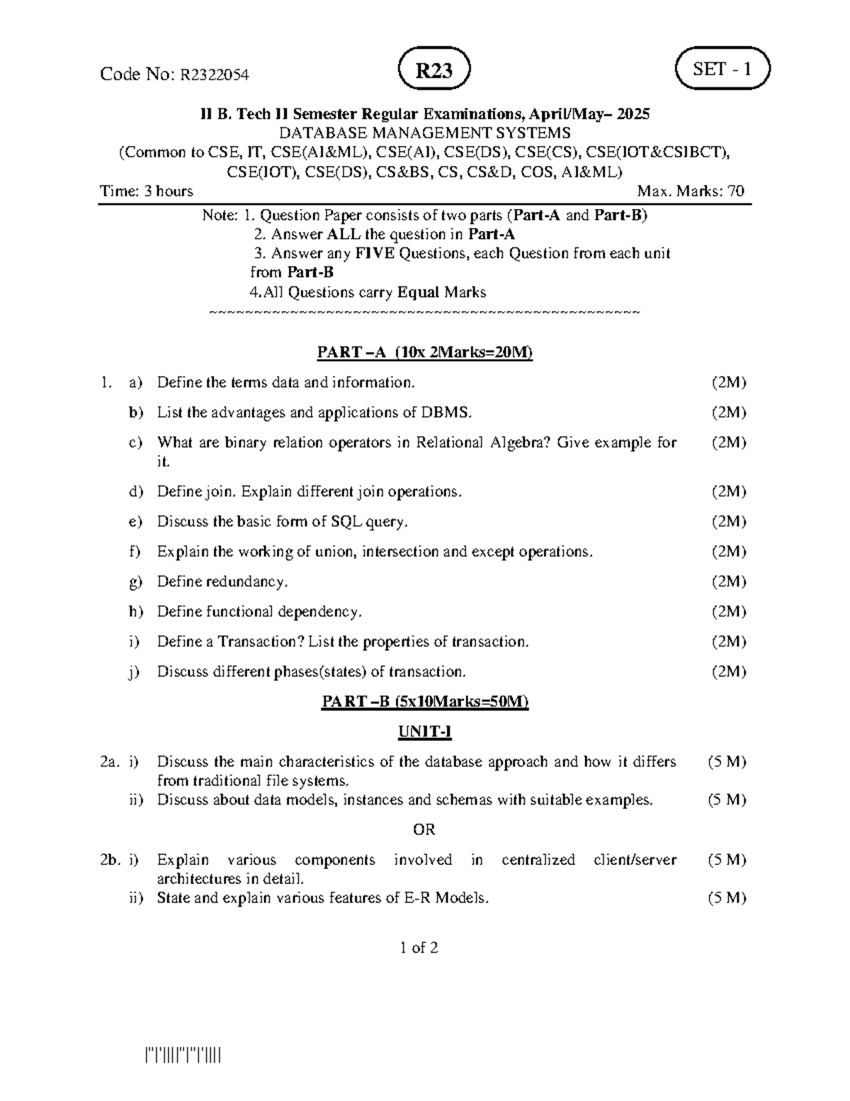 DBMS Previous Exam Papers R23 - II B. Tech II Sem - Studocu