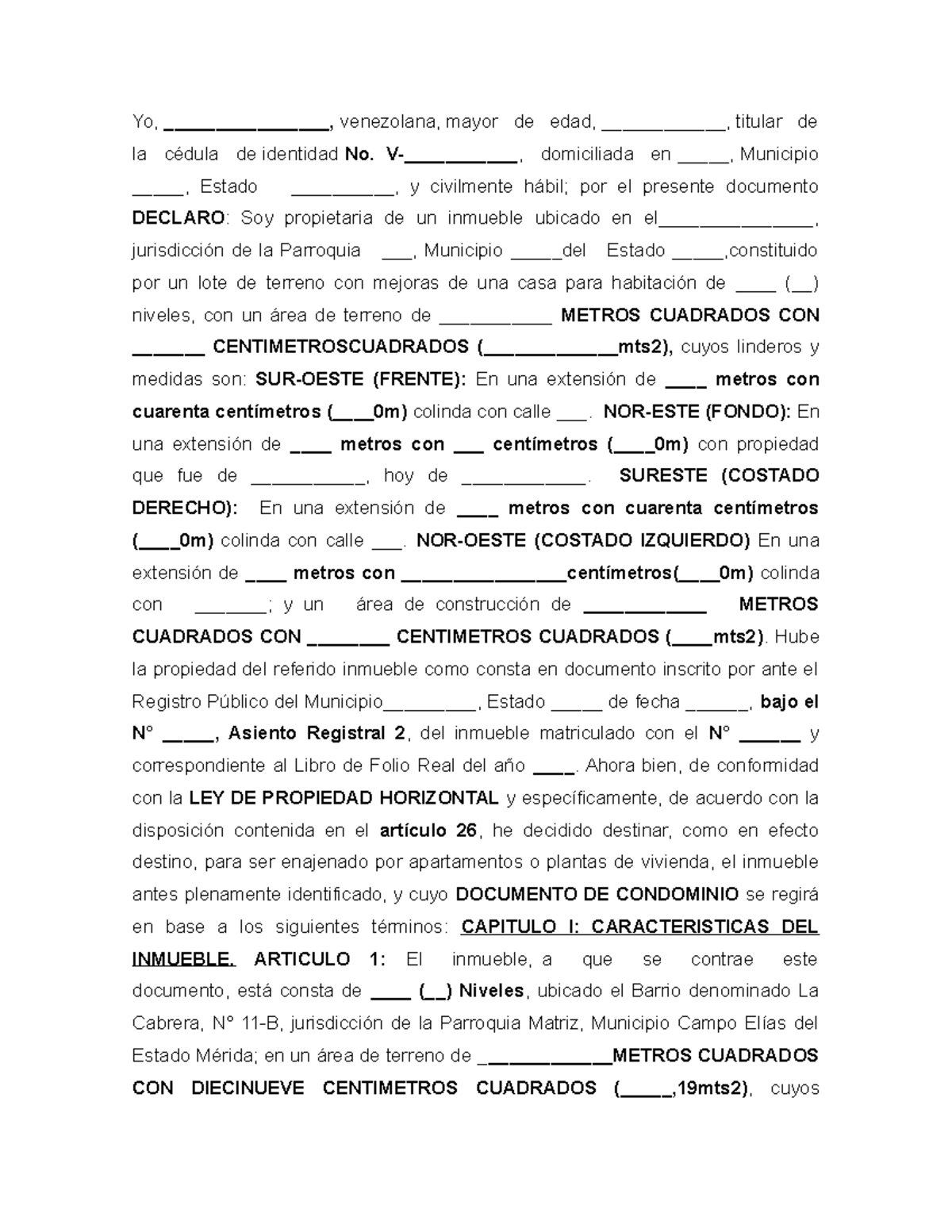 Documento de Condominio: Propiedad Horizontal y Características - Studocu