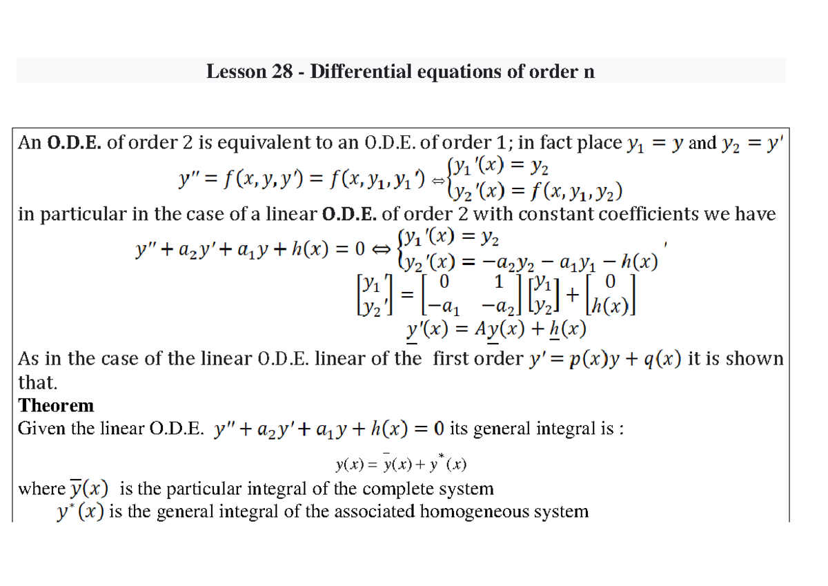 Lesson 28: Higher Order Differential Equations Explained - Studocu