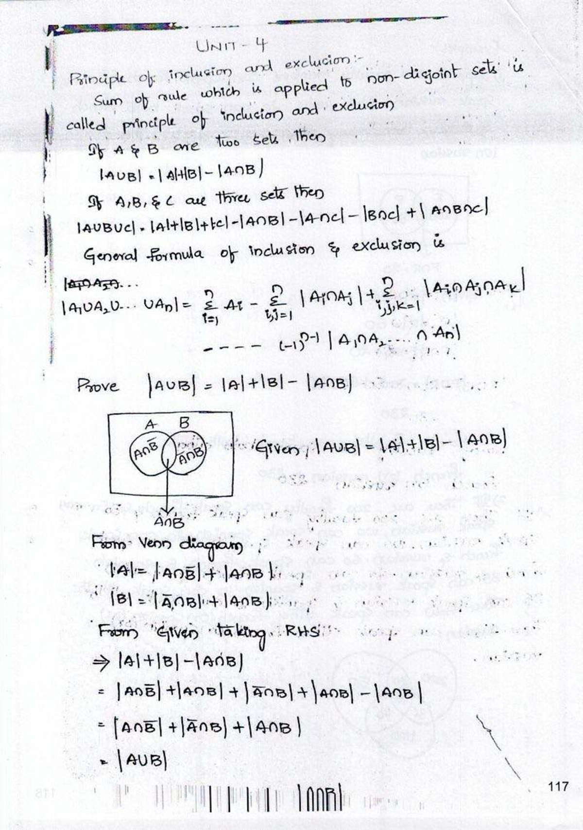 MFCS Unit 4 - Principle of Inclusion-Exclusion in Discrete Mathematics - Studocu