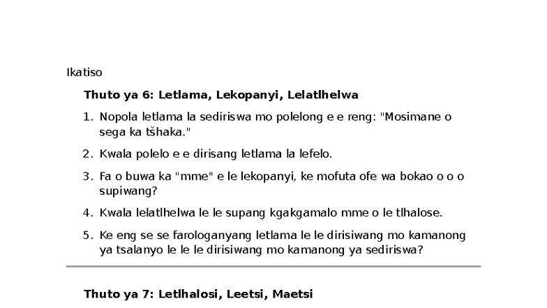 Ikatiso 211 - Teko 2: Letlama, Lekopanyi, Leetsi, Maetsi - Studocu