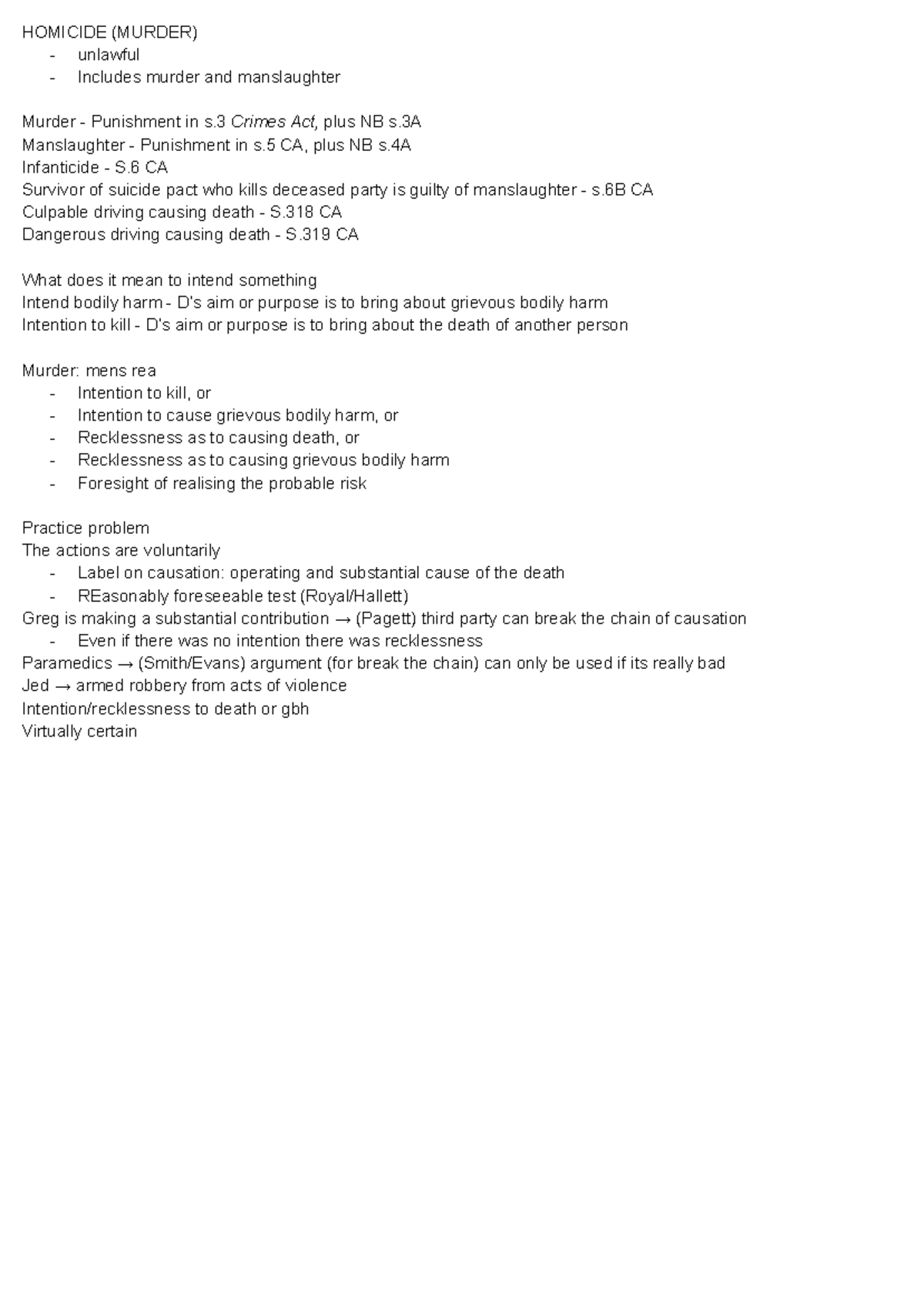 Criminal Law Homicide Murder Manslaughter Overview Studocu