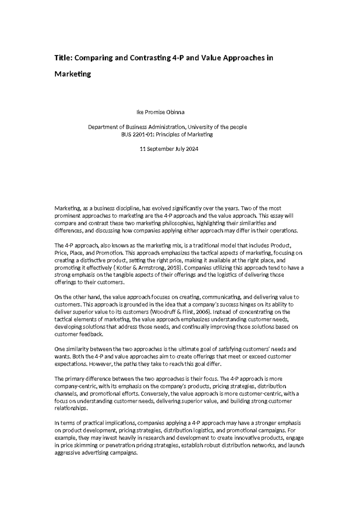 Principles OF Marketing Written Assignment UNIT 1 - Title: Comparing ...