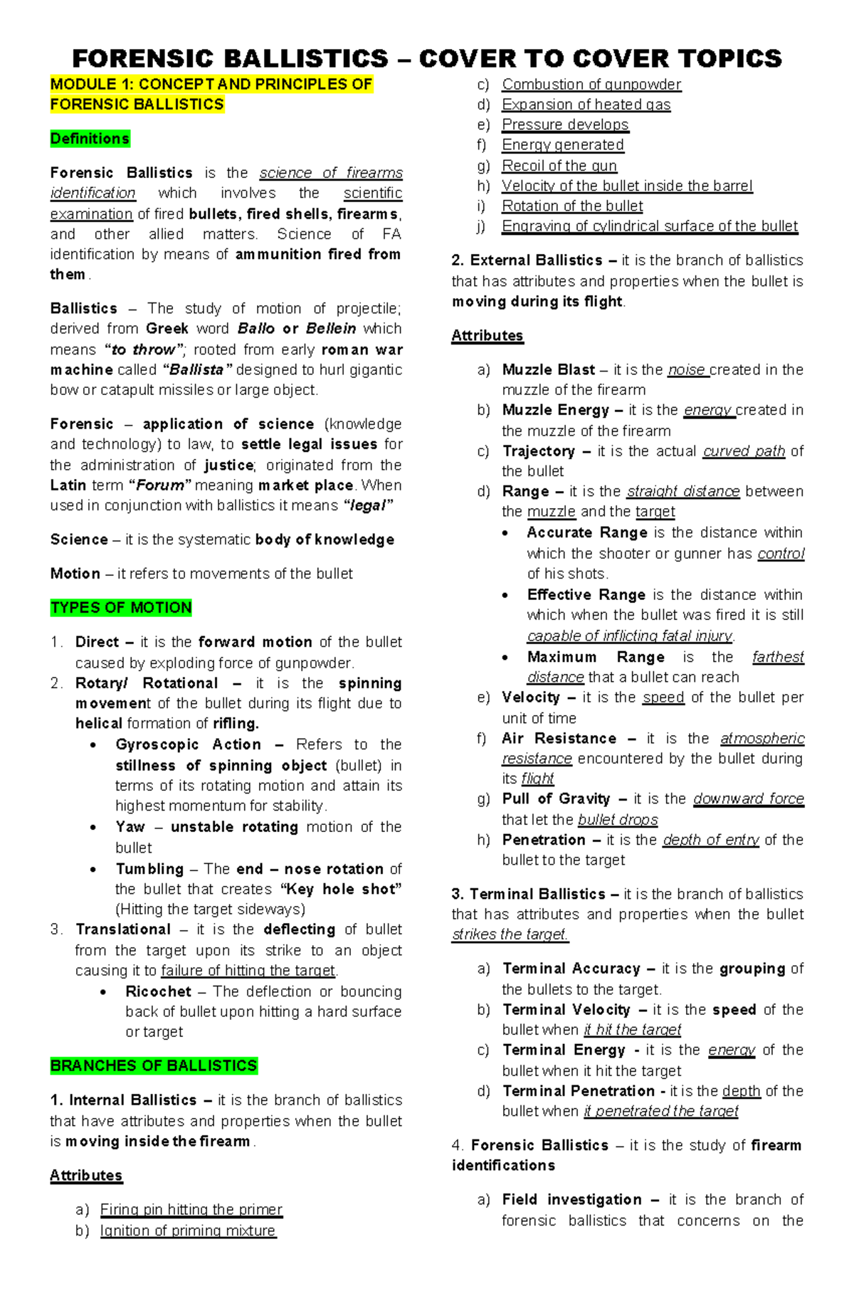 Forensic Ballistics Module 1: Concepts and Principles Overview - Studocu