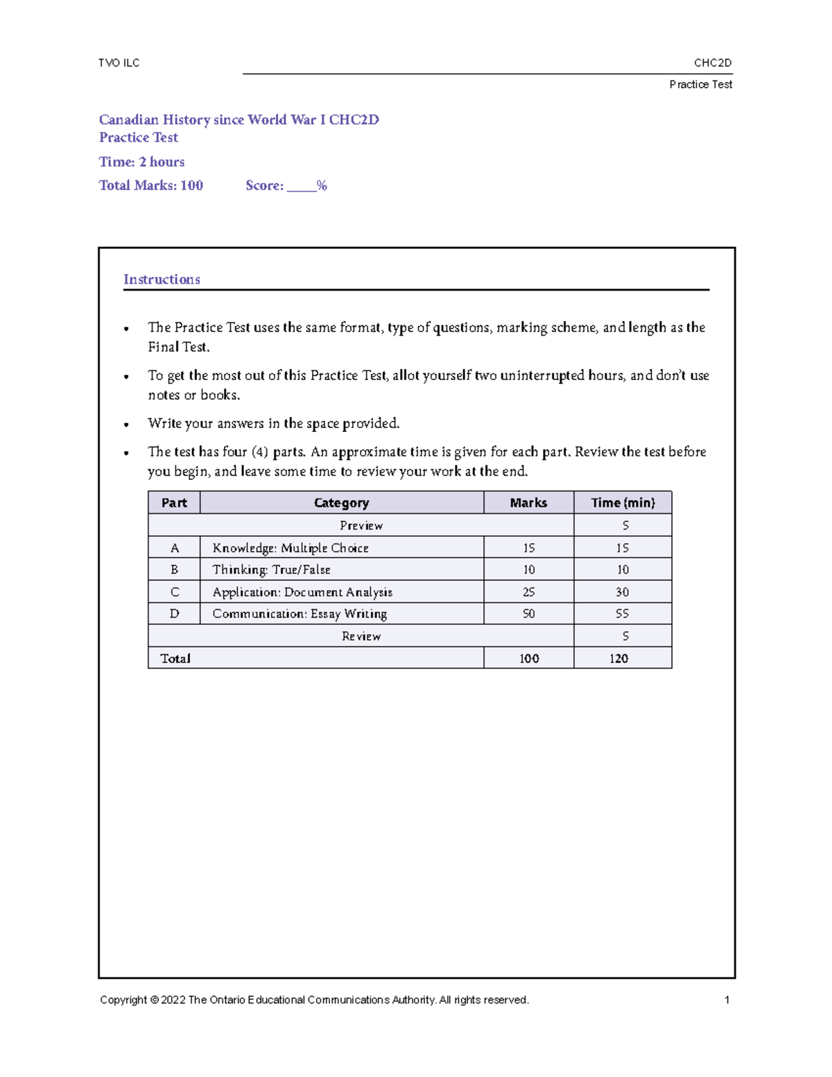 CHC2D - Final Exam Practice: Canadian History Since WWI - Studocu