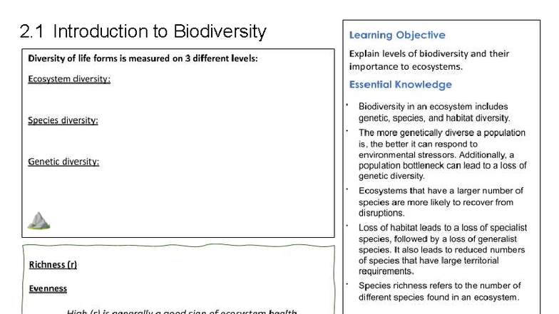 APES Unit 2 skeleton notes -2 - 2 Introduction to Biodiversity 2 ...