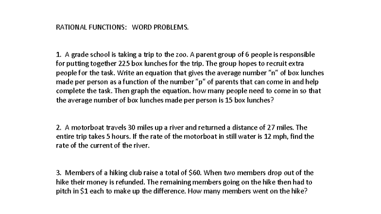 5.4.4. Word Problems Rational Functions - RATIONAL FUNCTIONS: WORD ...