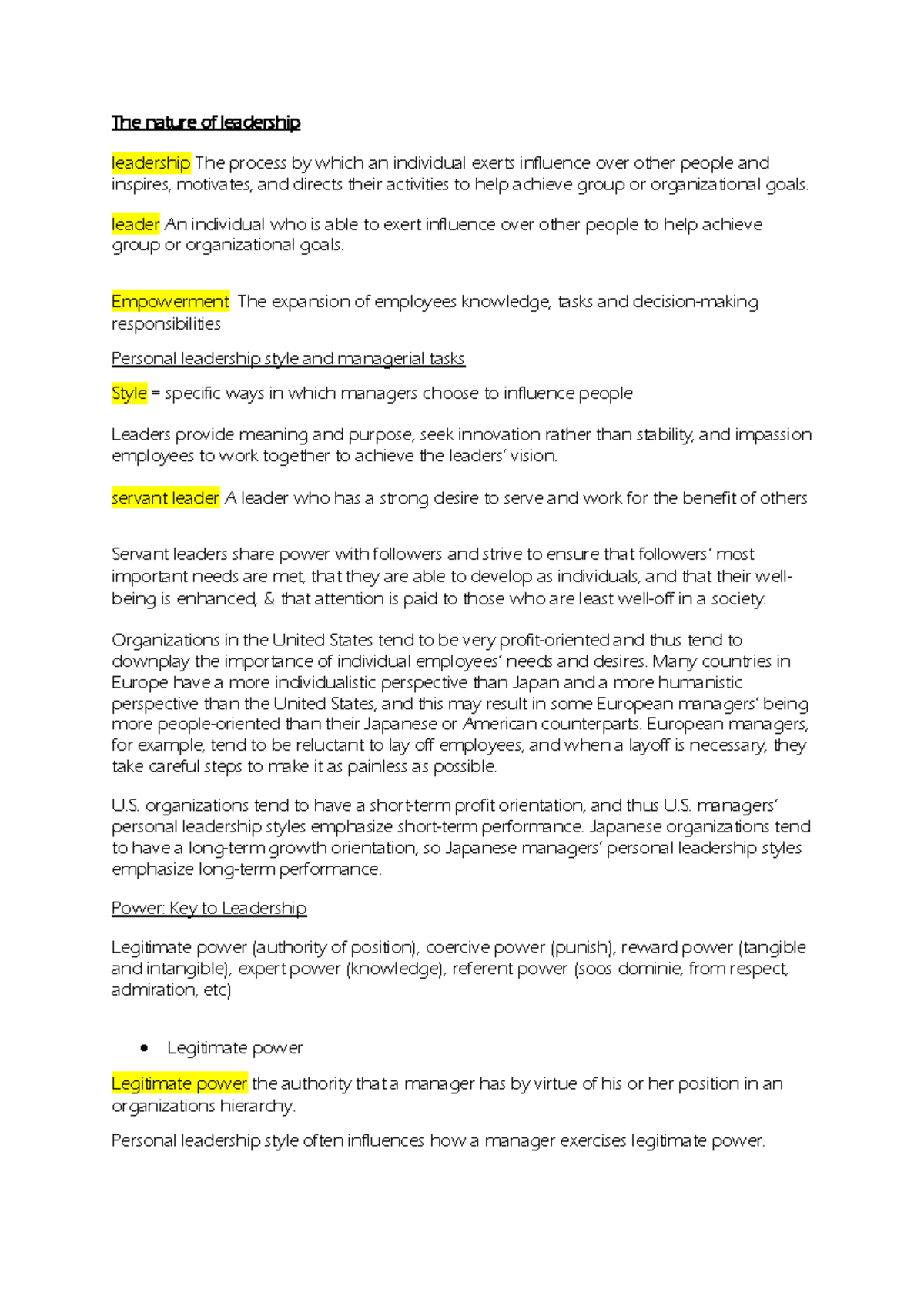 Leadership Theories and Styles - Unit 6 Chapter 6 Summaries - Studocu