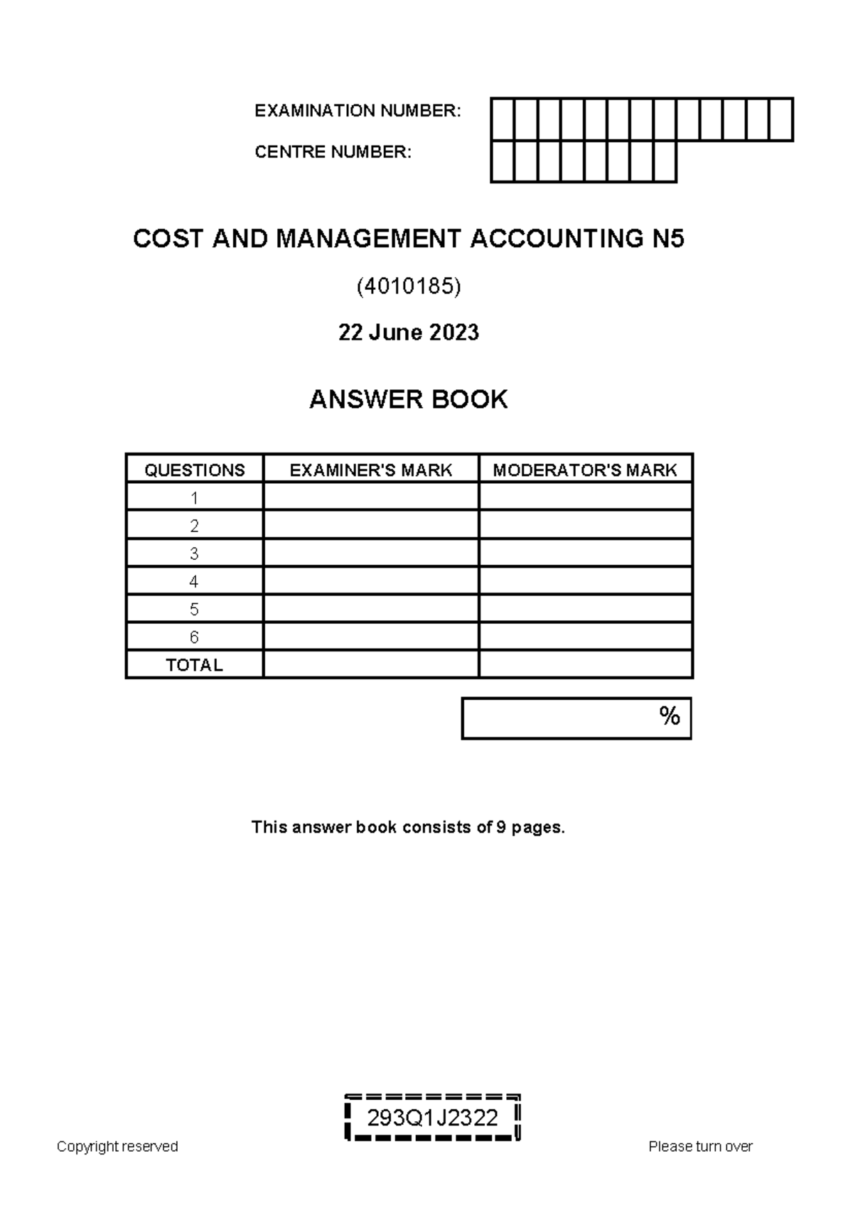 COST AND MANAGEMENT ACCOUNTING N5 JUNE 2023 ANSWER BOOK - Studocu