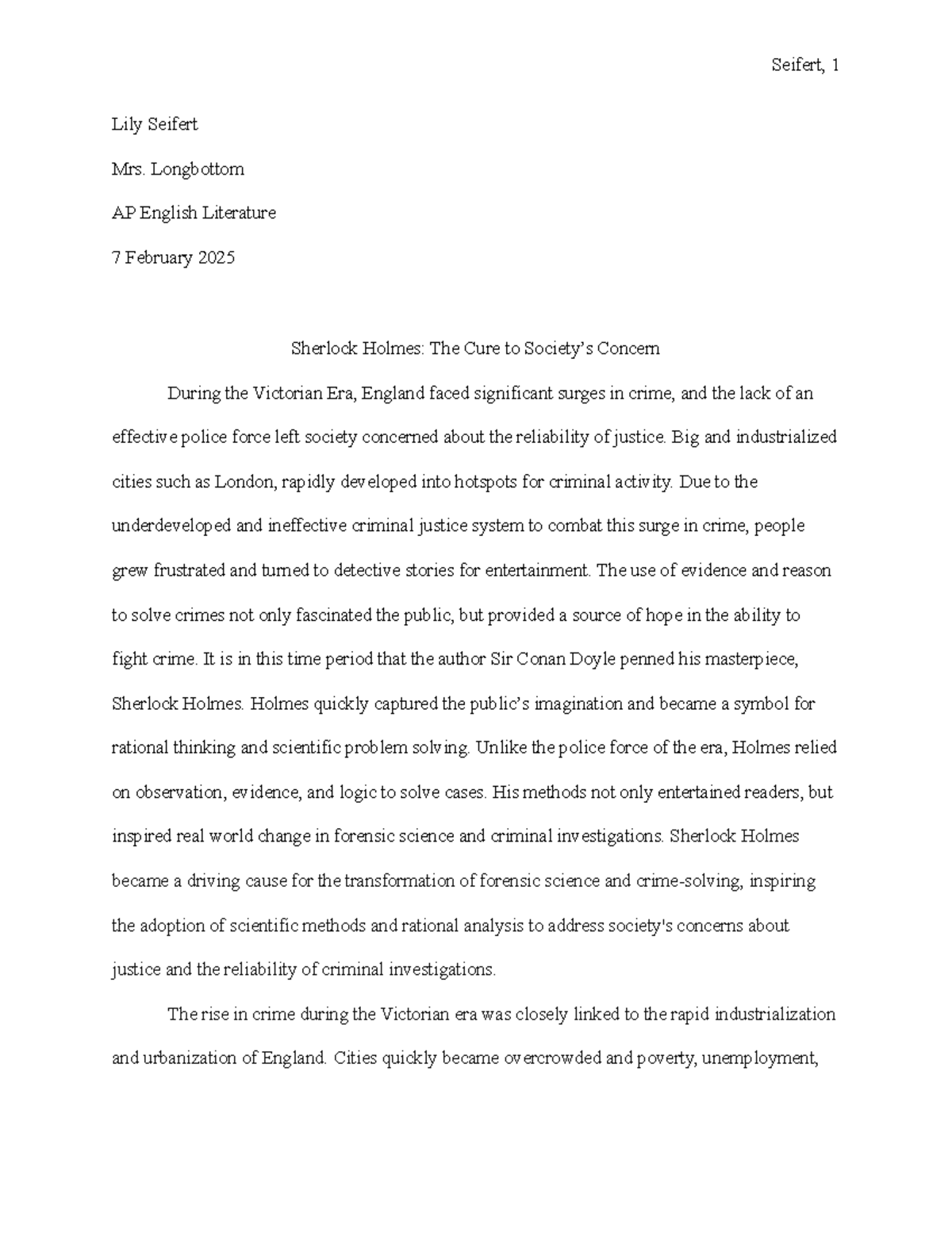 AP English Literature Essay: The Impact of Sherlock Holmes on Forensic ...