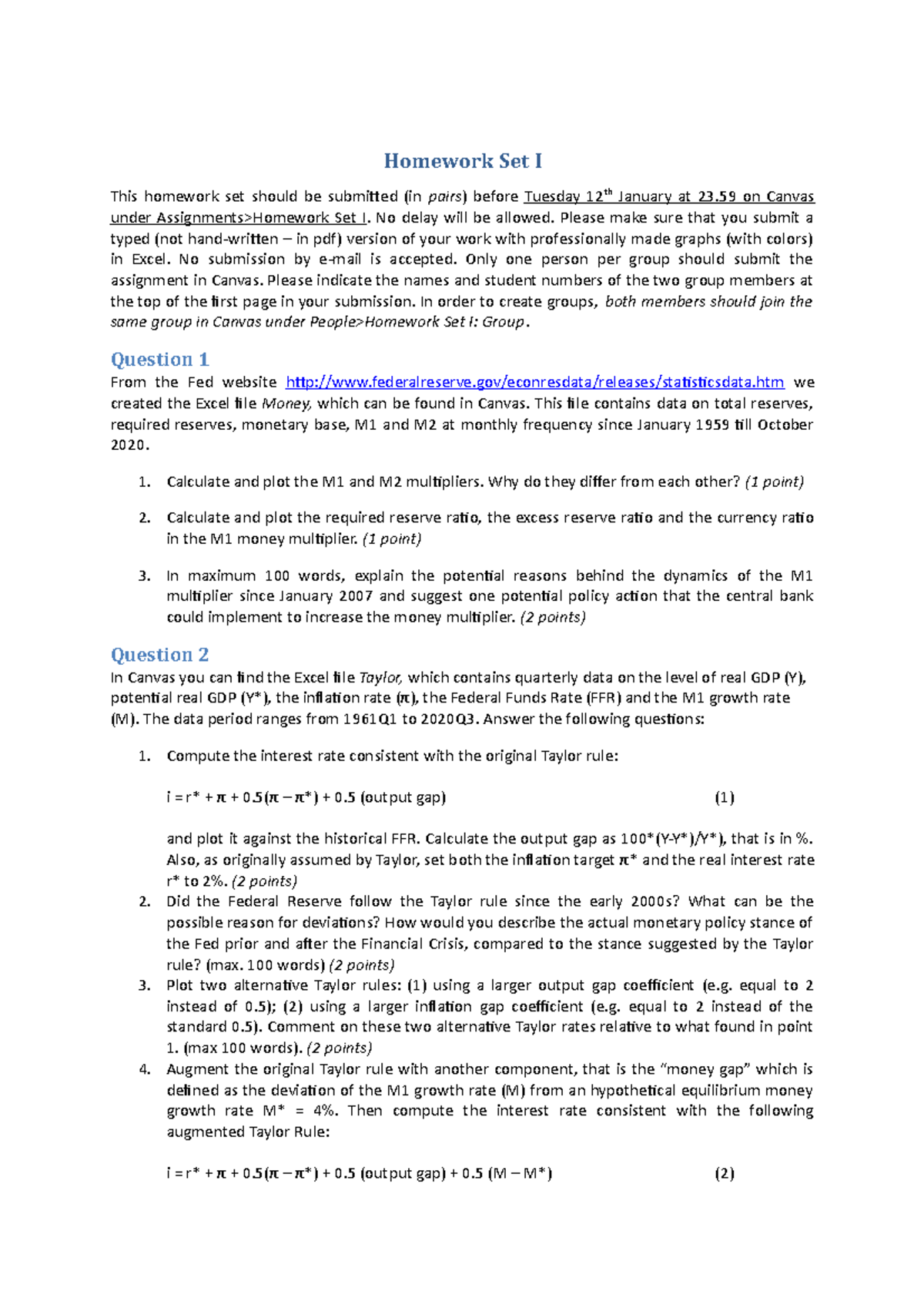 Homework Set I - Homework Set I This homework set should be submited ...