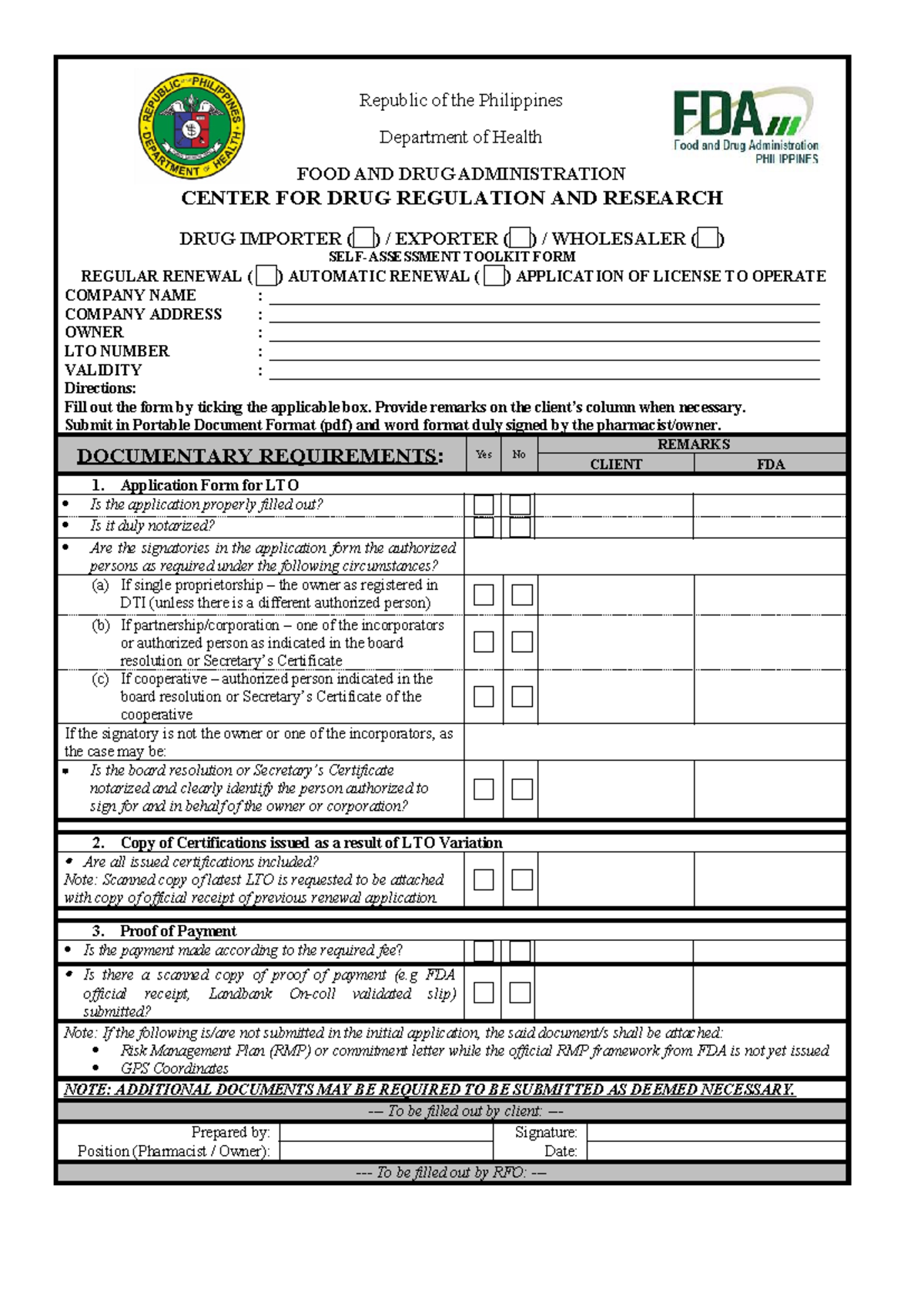 Renewal Application of License to Operate (LTO) Toolkit Form - Studocu