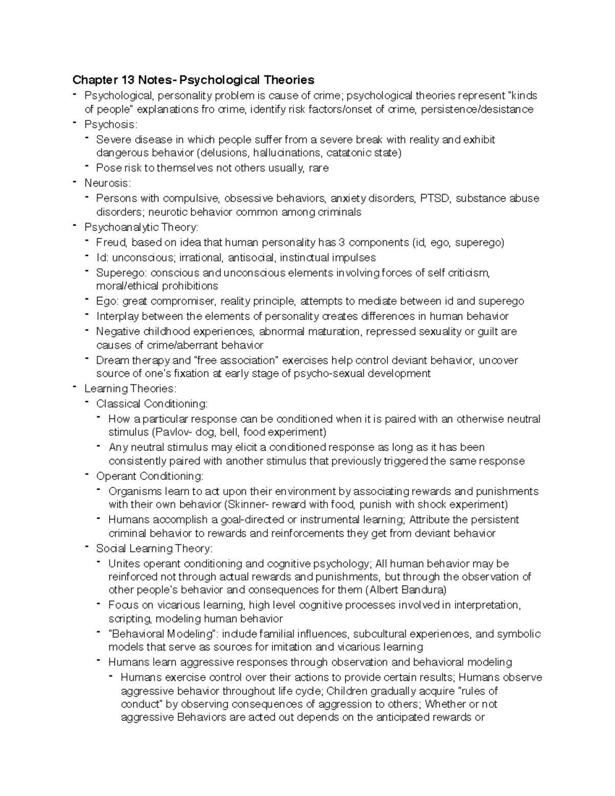 Chapter 13 Notes - Psychological Theories of Crime - Studocu