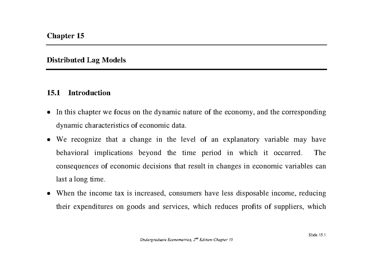 Chapter 15 - lklo; - Slide 15. Chapter 15 Distributed Lag Models 15 Introduction • In this ...