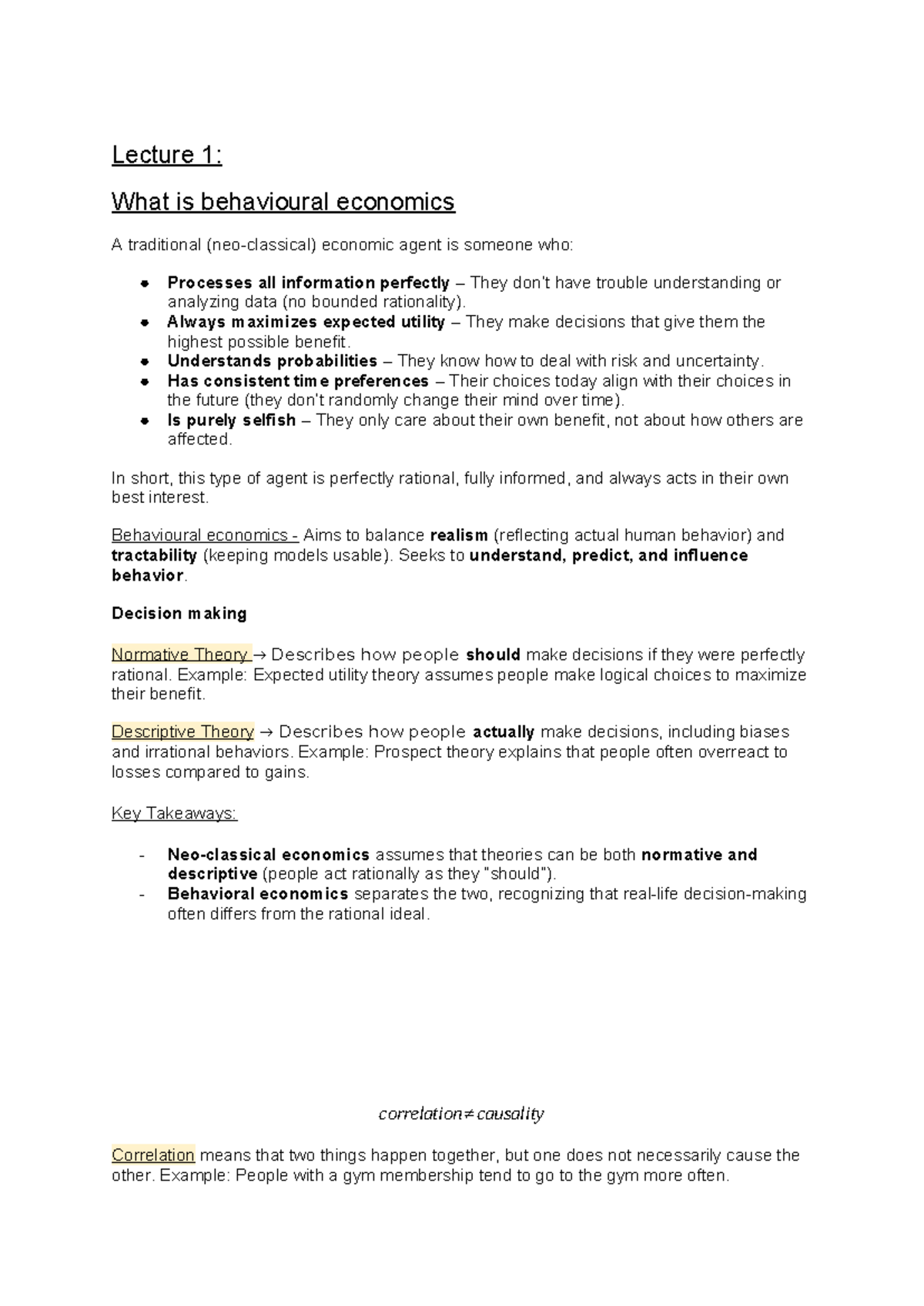 Lecture 1: Introduction to Behavioral Economics (ECO101) - Studeersnel