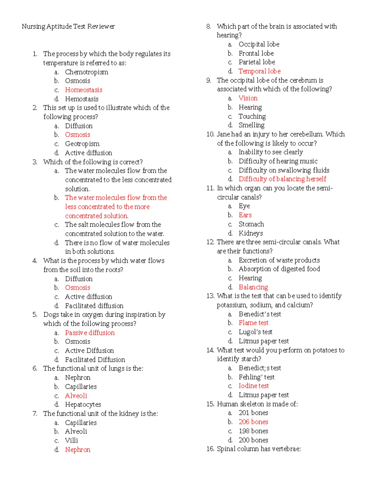 Nursing Aptitude Test Reviewer - Chemotropism b. Osmosis c. Homeostasis ...