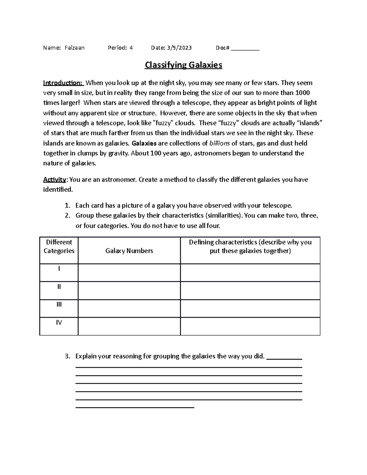 Galaxy Classification Activity (Card Sort) - Understanding Galaxy Types ...
