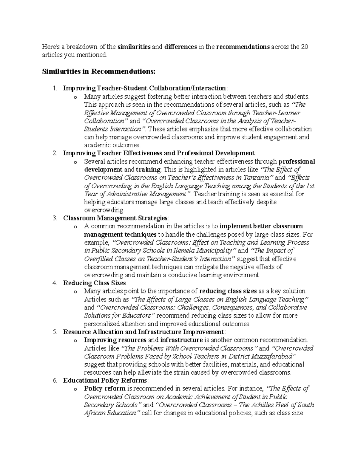 Analysis of Similarities & Differences in Recommendations Across 20 ...