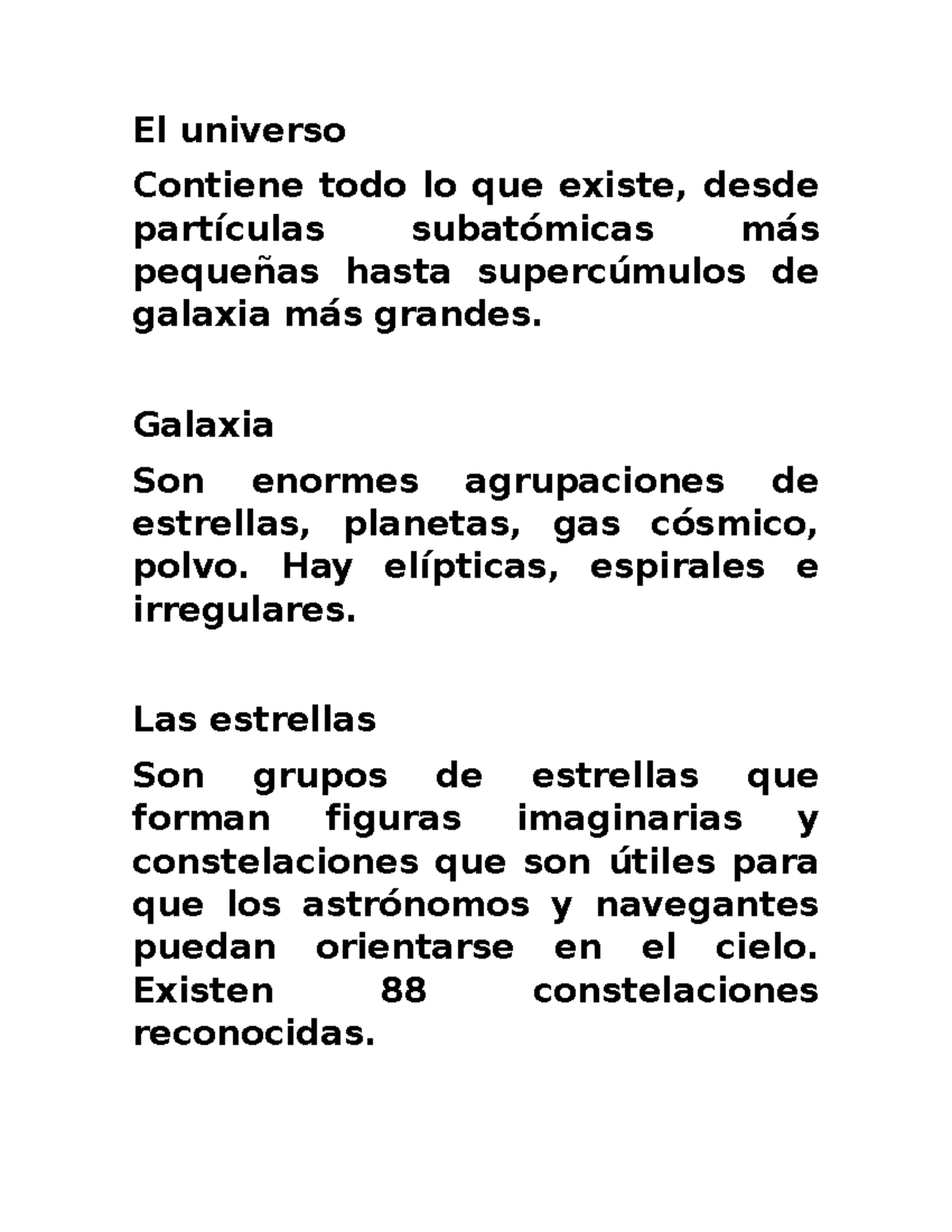 El universo: Partículas, Galaxias y Constelaciones - Studocu