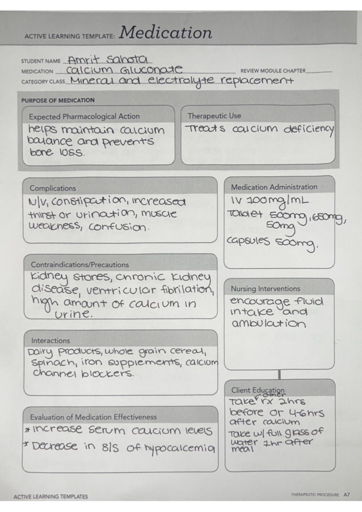 Active Learning Template: Calcium Gluconate - Assignment 1 Lvn - Studocu