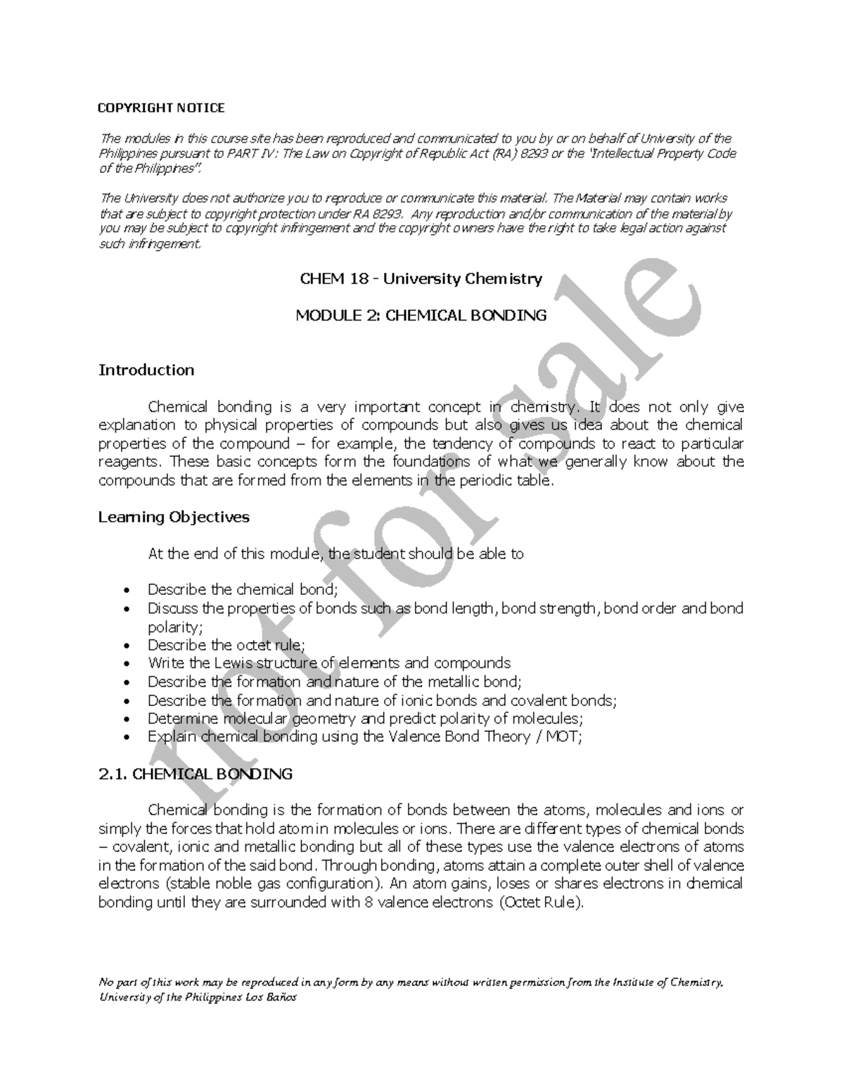 CHEM 18 Module 2 Study Guide: Understanding Chemical Bonding - Studocu