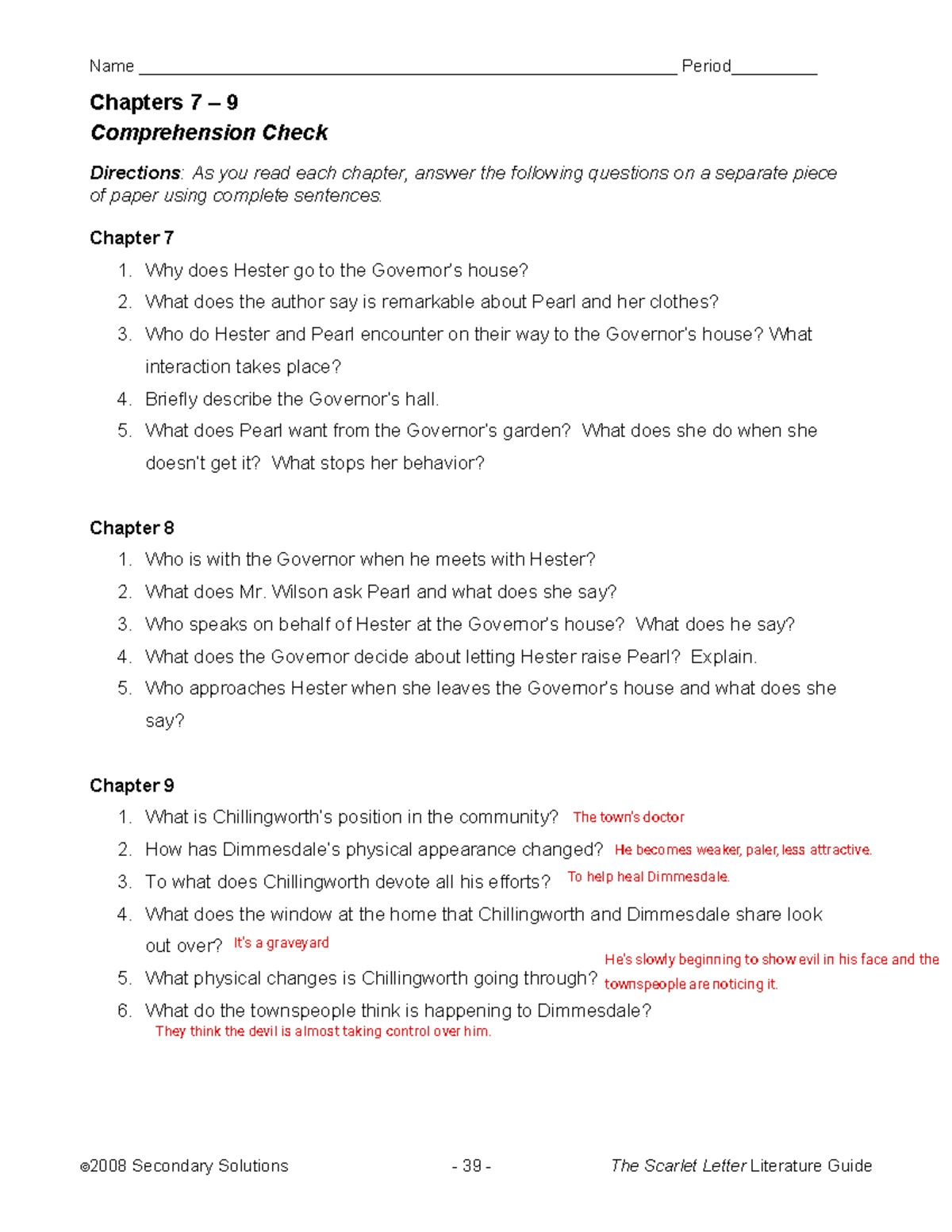 Chapters 7-9 Comprehension Questions for The Scarlet Letter - Studocu