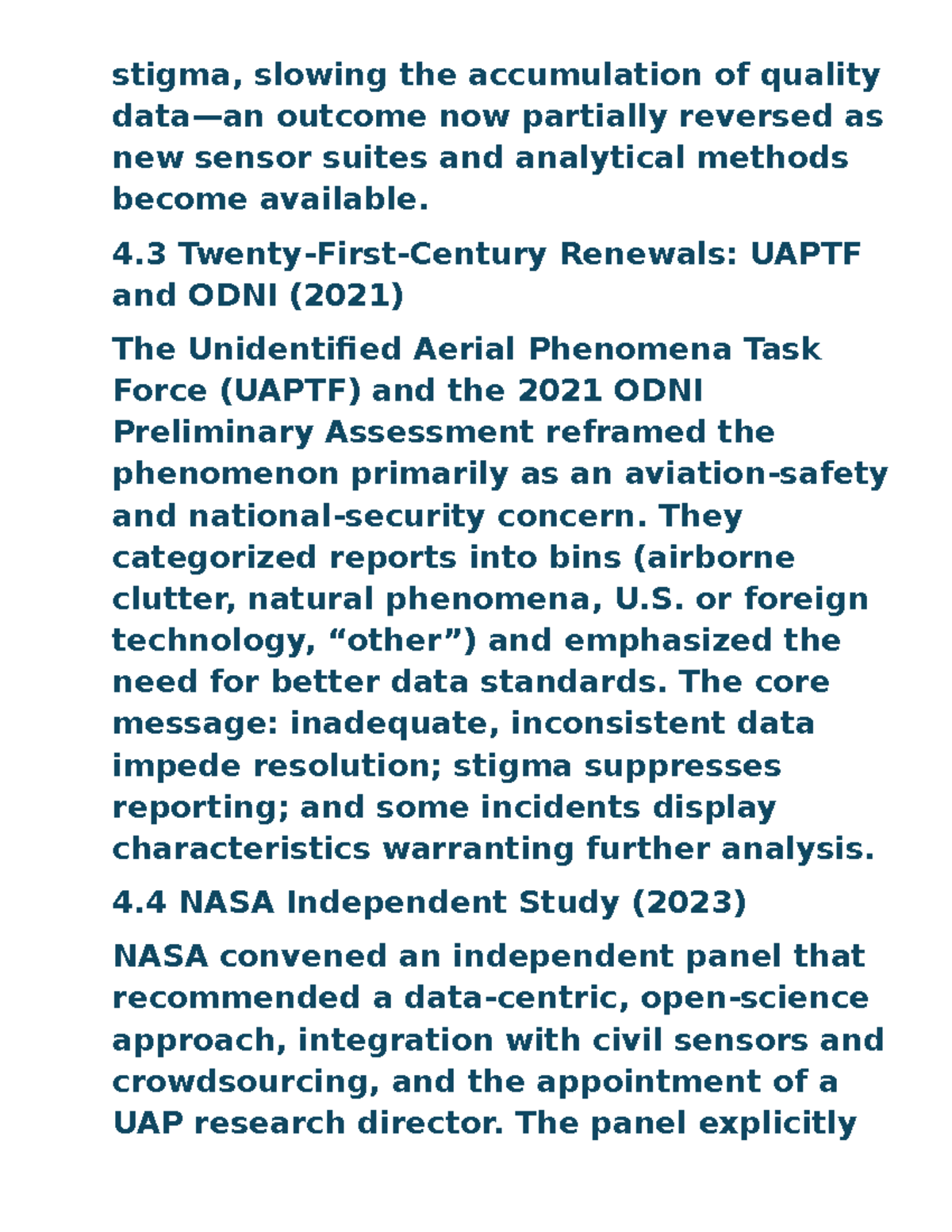 UAPTF & ODNI 2021: Addressing Stigma in UAP Data Analysis - Studocu