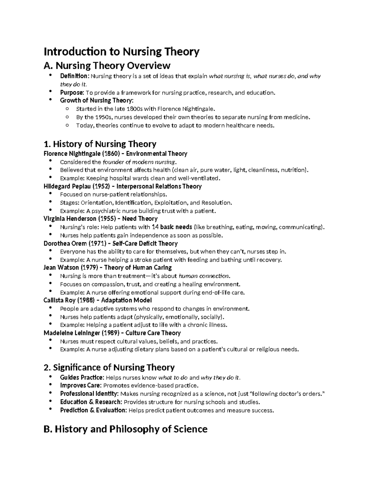 TFN1 Introduction to Nursing Theory: Overview and Significance - Studocu