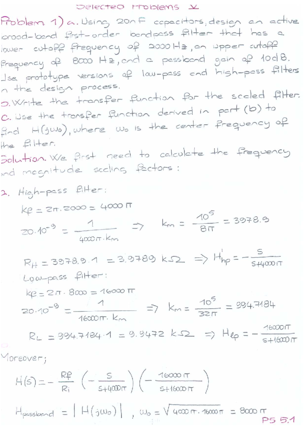 PS9 - EEEN 203 Active Bandpass Filter Design Problems - Studocu