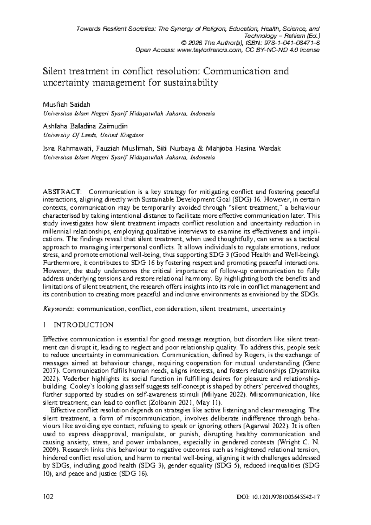 Silent Treatment in Conflict Resolution: Communication & Uncertainty ...