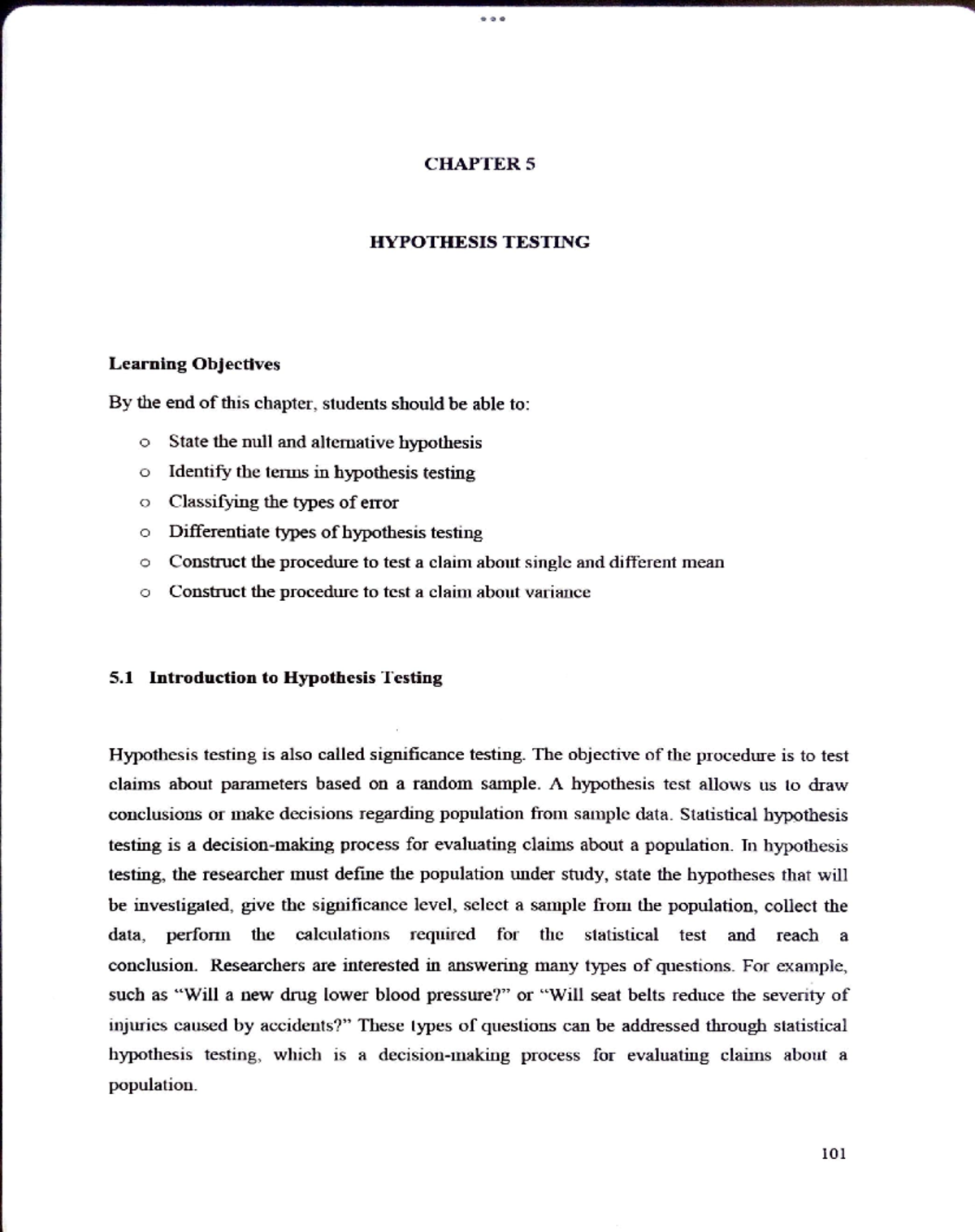 Chapter 5 Hypothesis Testing - CHAPTERS HYPOTHESIS TESTING Leaming ...