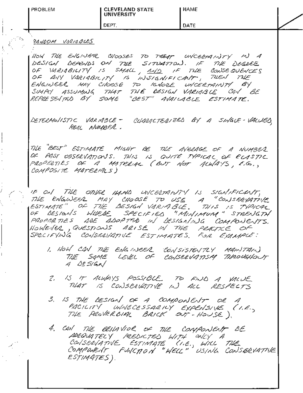 1b Random Variables; PDFs; Sample Statistics - PROBLEM CLEVELAND STATE ...