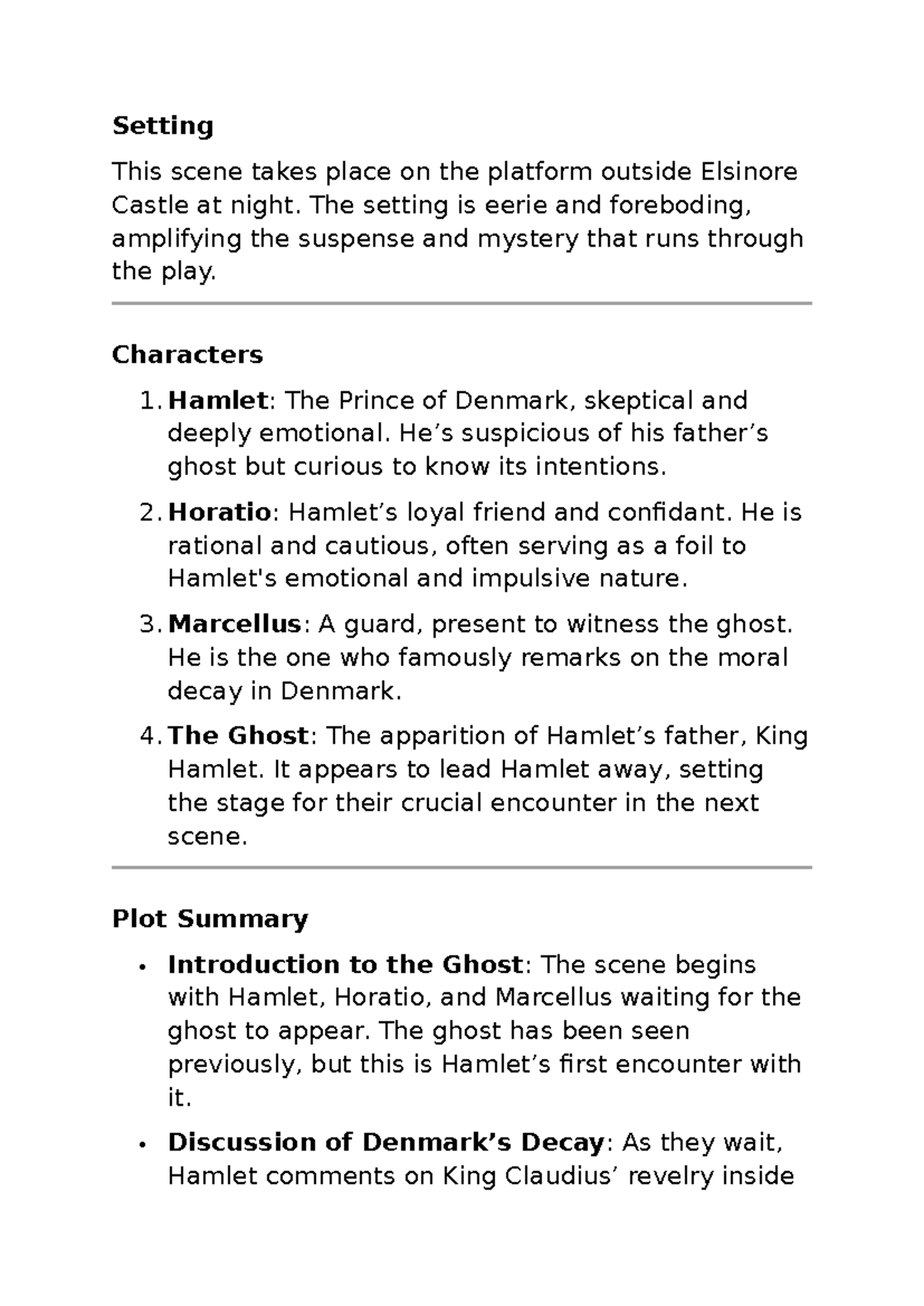 Hamlet Act 1, Scene 4: The Ghost's Appearance and Themes of Decay - Studocu