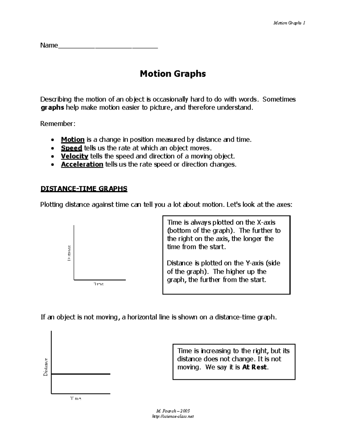 Motion Graphs Overview - M. Poarch - Key Concepts and Examples - Studocu