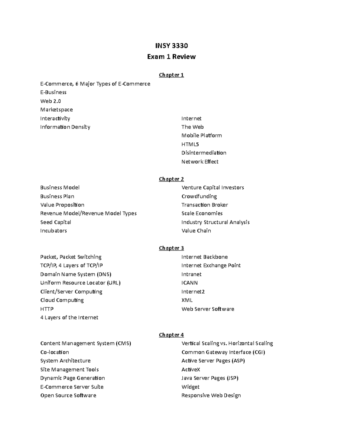 3330 Review 1 copy - INSY 3330 Exam 1 Review Chapter 1 E-Commerce, 6 Major Types of E-Commerce ...