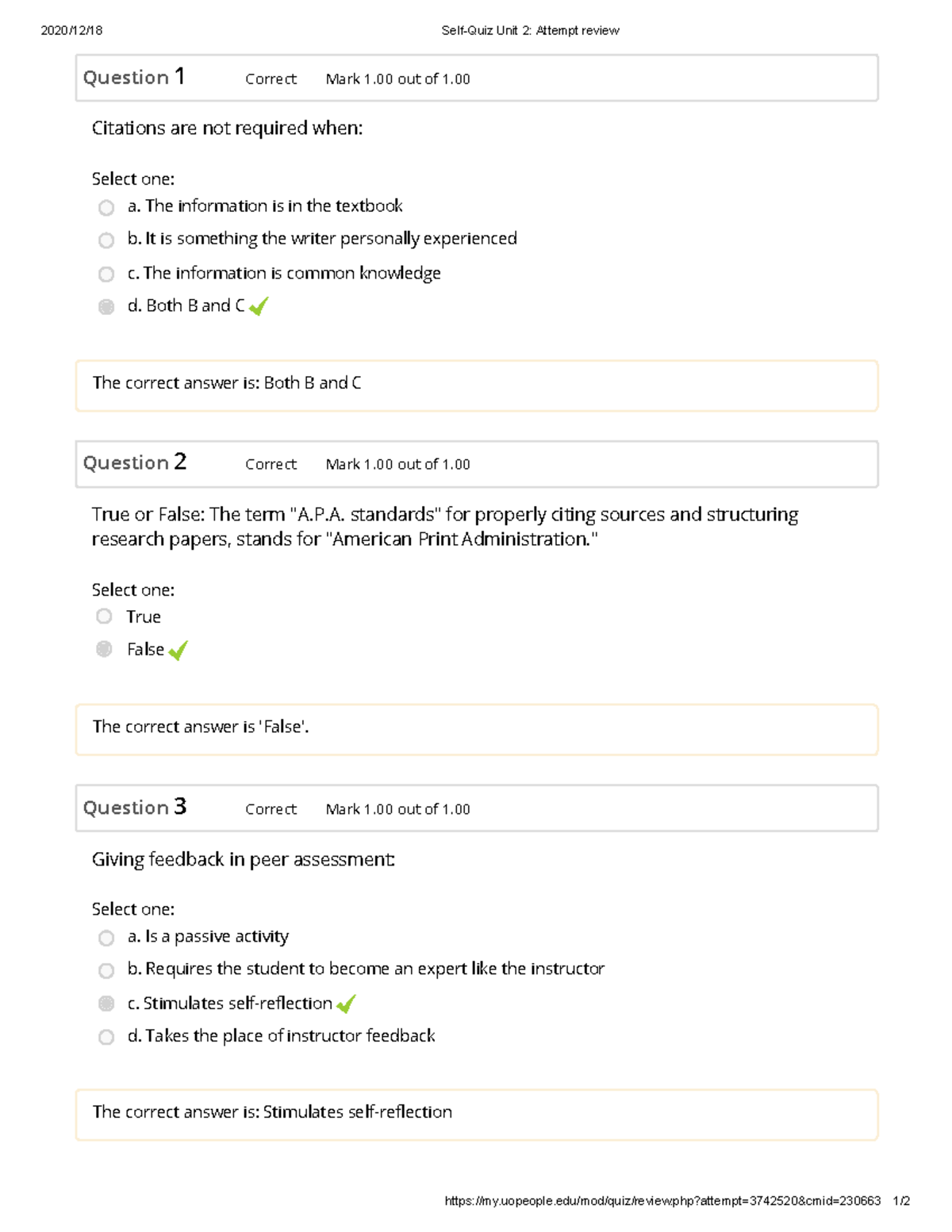 Self-Quiz Unit 2 Attempt review 5 - 2020/ 12/ 18 Self-Quiz Unit 2 ...