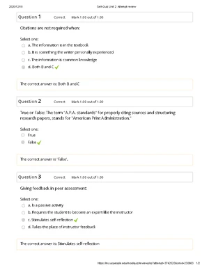 Self-Quiz Unit 5 Attempt review 3 - 2020/ 12/ 18 Self-Quiz Unit 5: Attempt review - Studocu