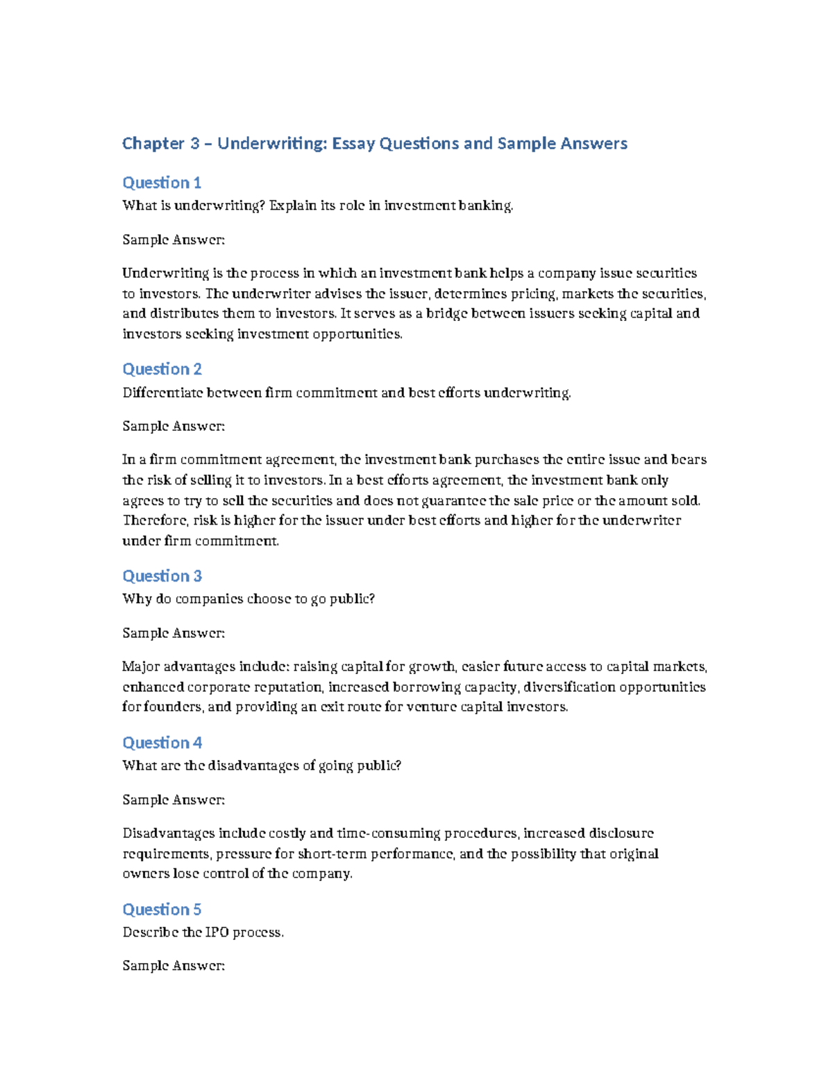 Underwriting (FIN 301): Essay Questions & Sample Answers - Studocu