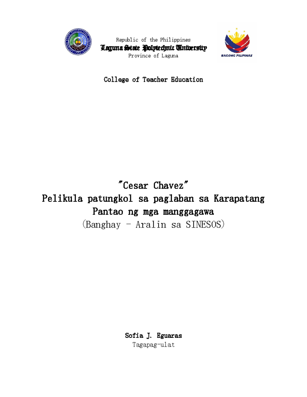 Lesson Plan on "Cesar Chavez" - Karapatang Pantao and Manggagawa - Studocu