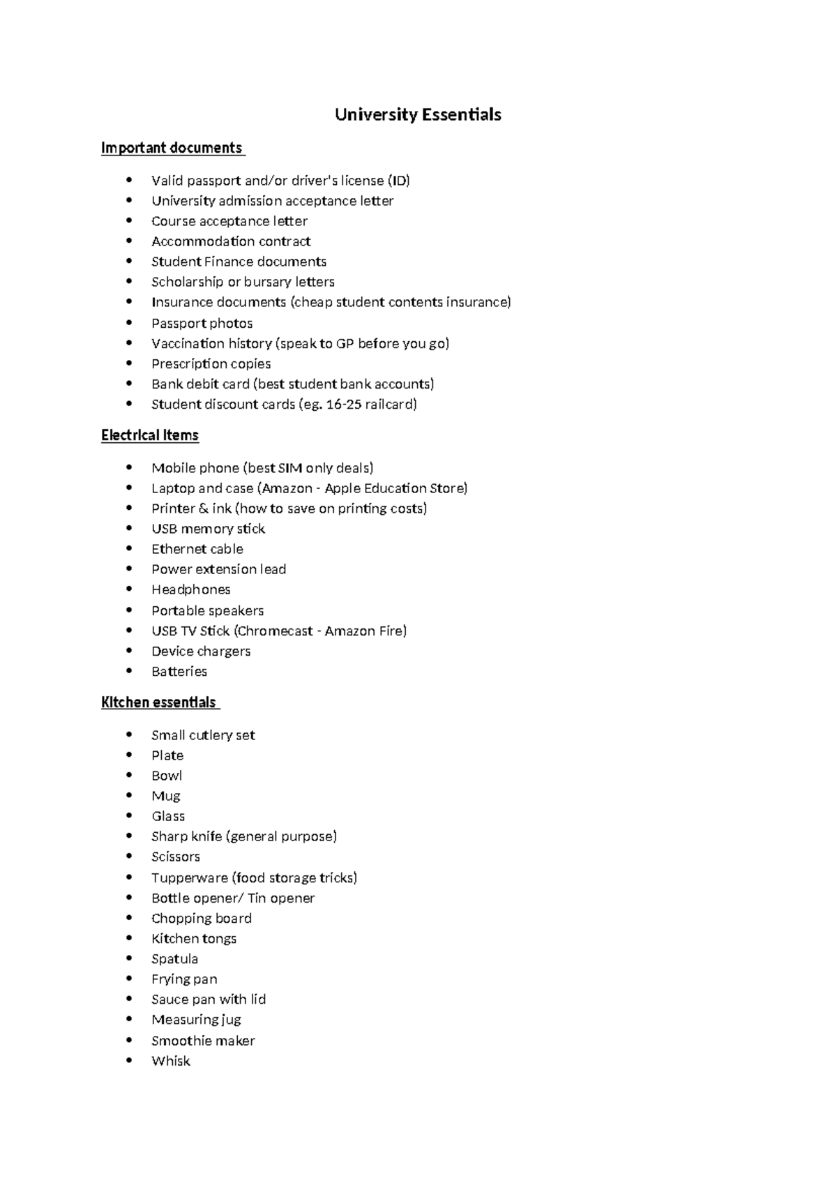 Uni essentials - University Essentials Important documents Valid ...