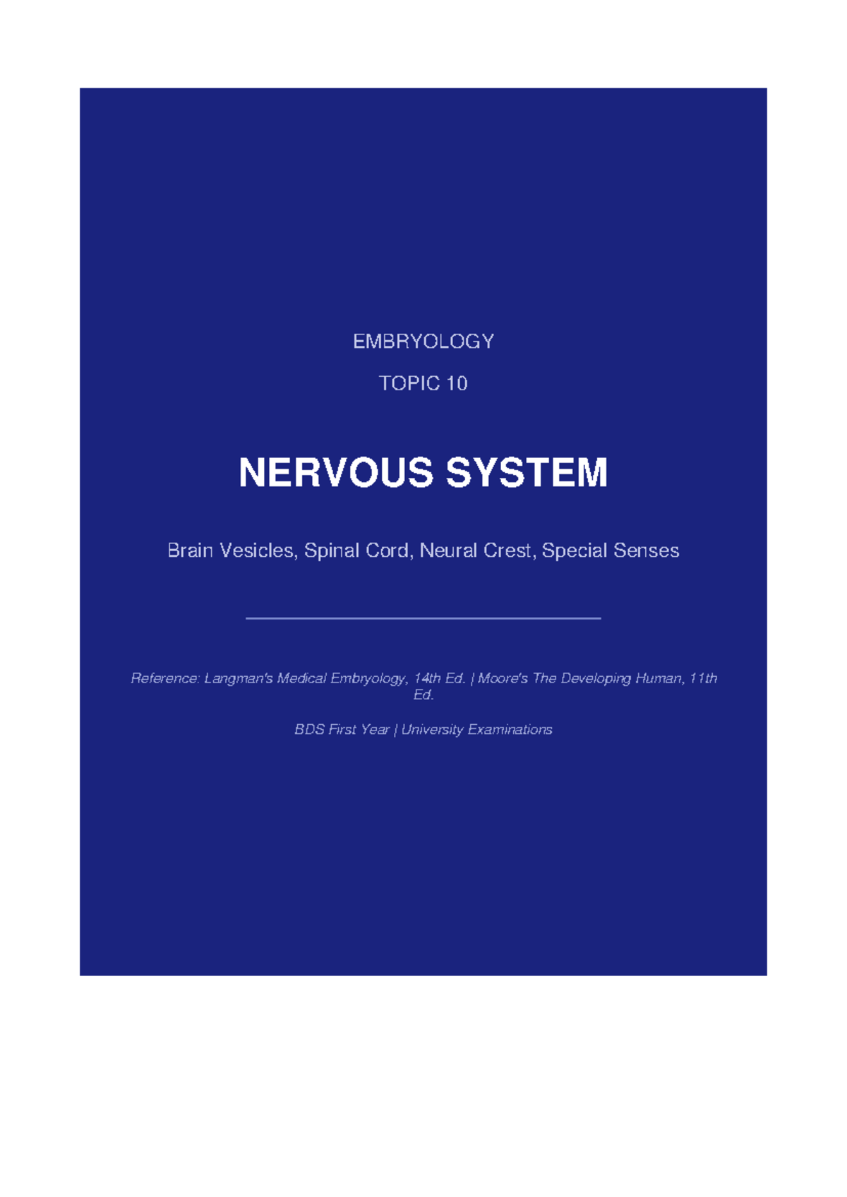 BDS 1st Year Embryology: Nervous System Development Overview - Studocu