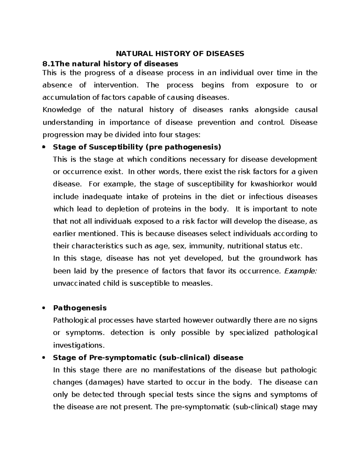 NATURAL HISTORY OF DISEASES 8.1: Stages of Disease Progression - Studocu