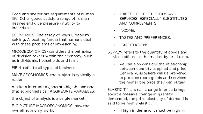 ECON 101: Midterm-Finals Reviewer on Human Needs & Economics - Studocu