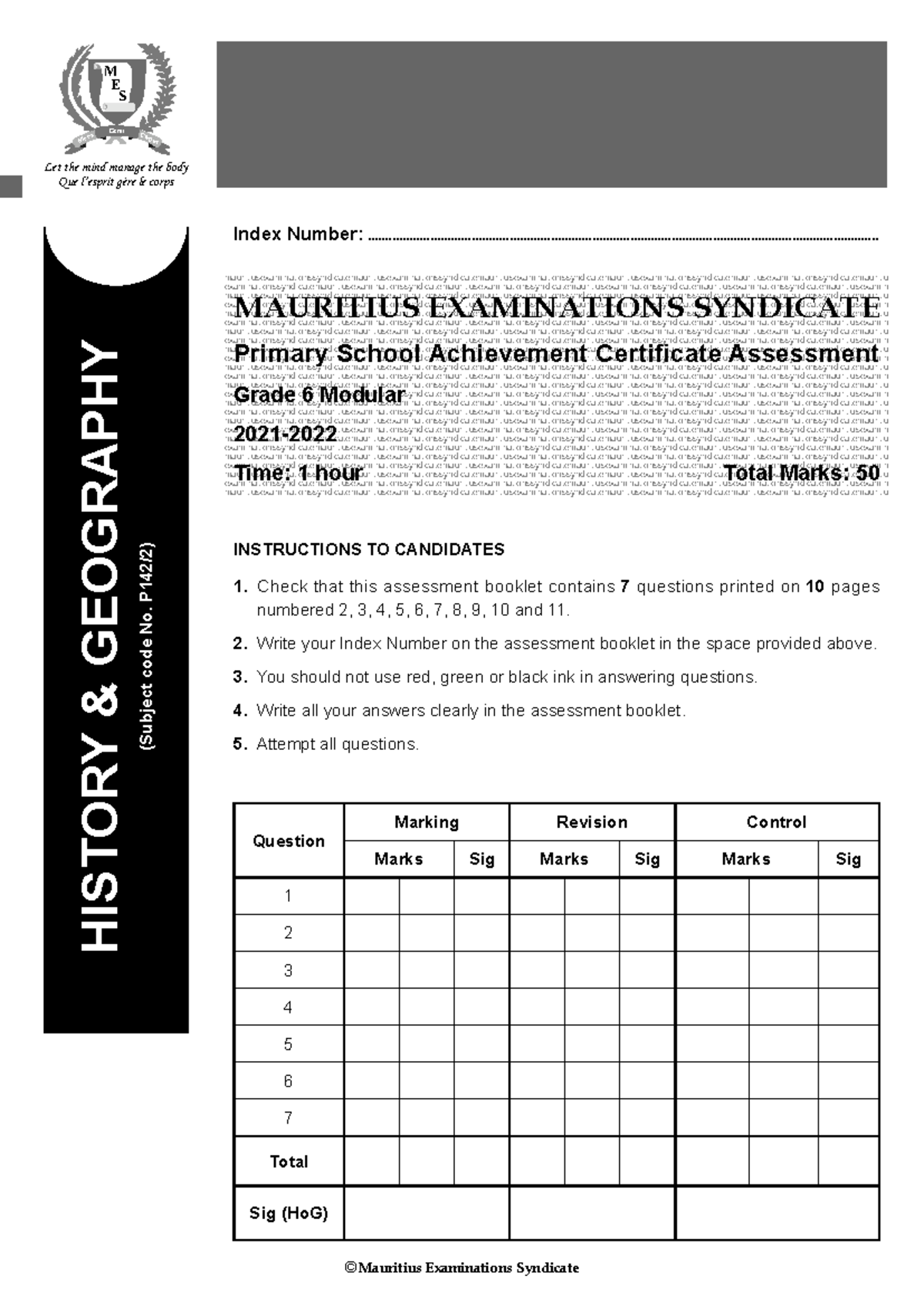 PSAC Grade 6 Geography History Assessment Notes - Mauritius - Studocu