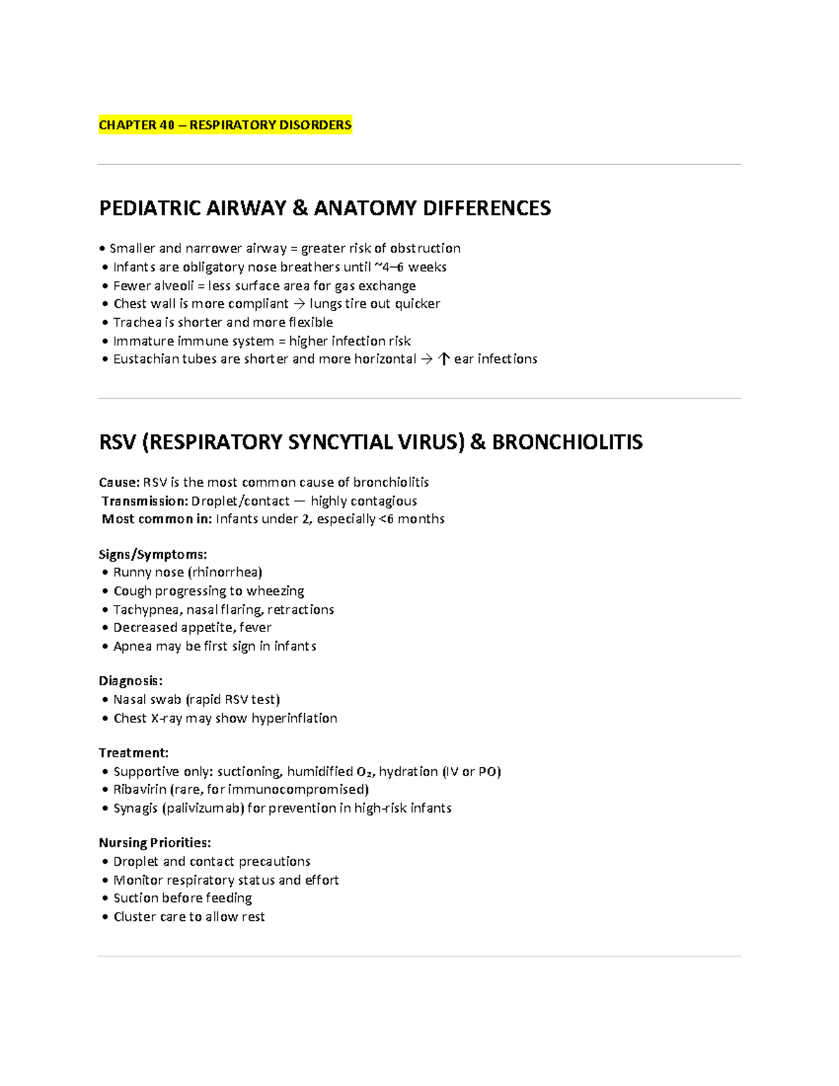 CHAPTER 40-43 PEDIATRIC RESPIRATORY, CARDIAC, GI & GU DISORDERS STUDY ...