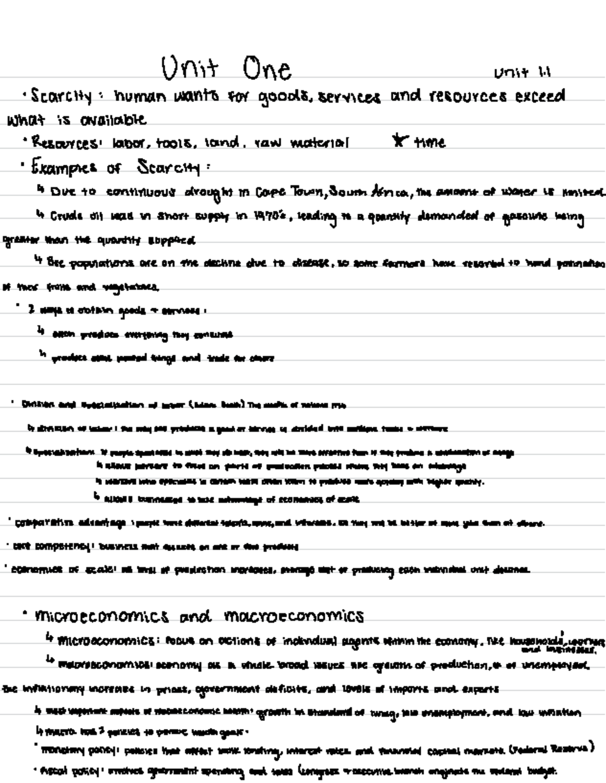 Macroeconomics Unit One - Unit One Unit 1. 1 · Scarcity : human wants ...