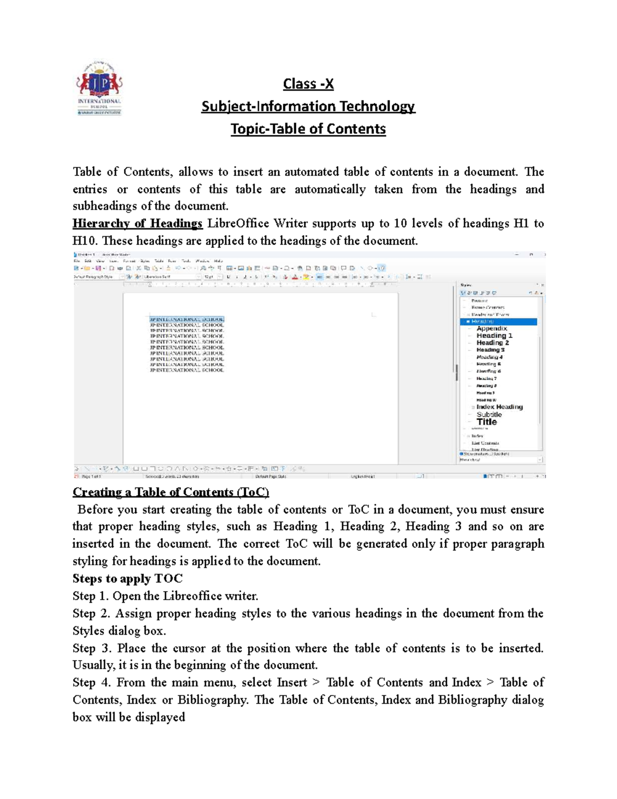 TOC and Template Guidelines for LibreOffice Writer - Class Notes - Studocu