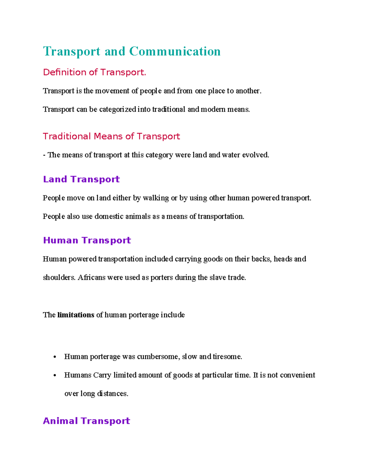 Transport and communication: A comprehensive overview of means and ...