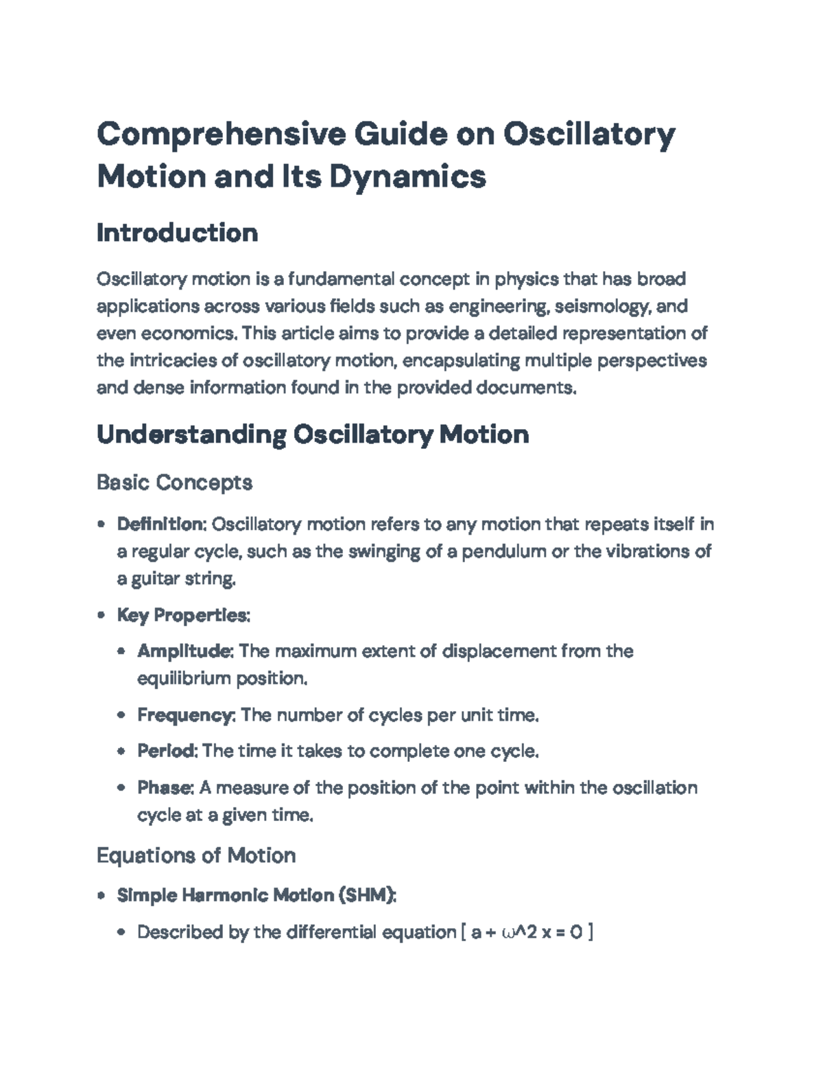 Oscillatory Motion Dynamics: A Comprehensive PHYS101 Guide - Studocu